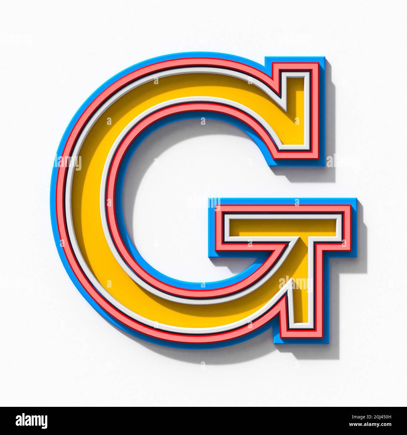Slab serif colorful outlined font with shadows Letter G 3D rendering ...