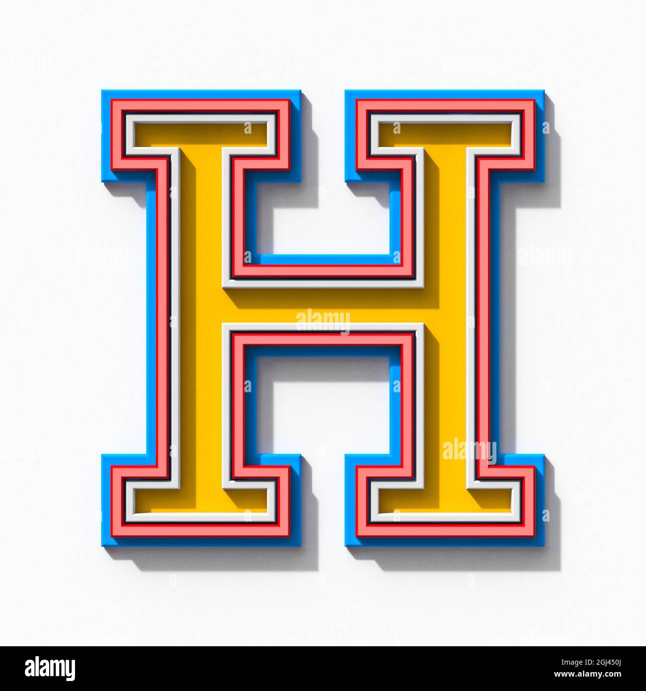 Slab serif colorful outlined font with shadows Letter H 3D rendering ...