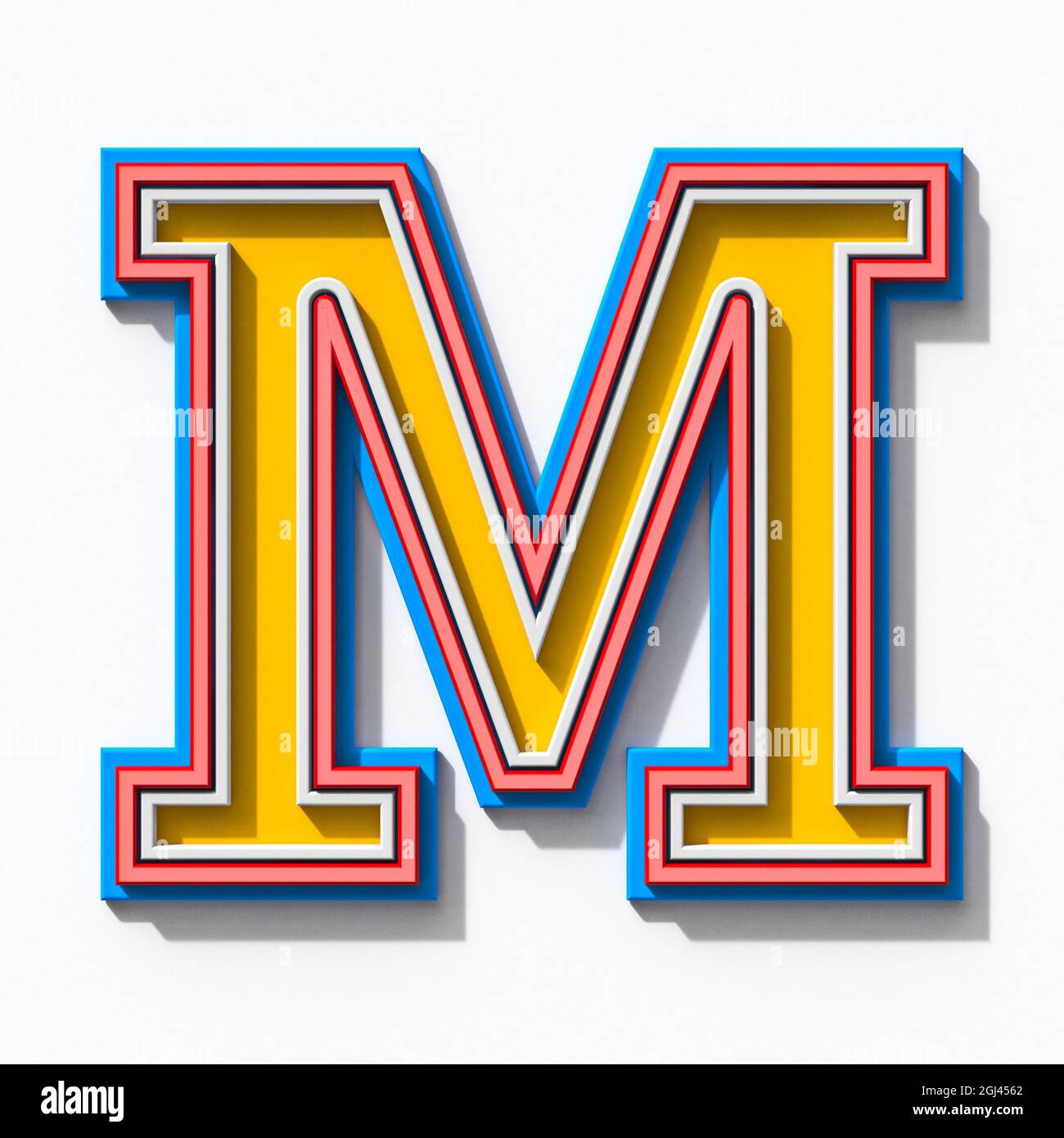 Slab serif colorful outlined font with shadows Letter M 3D rendering ...