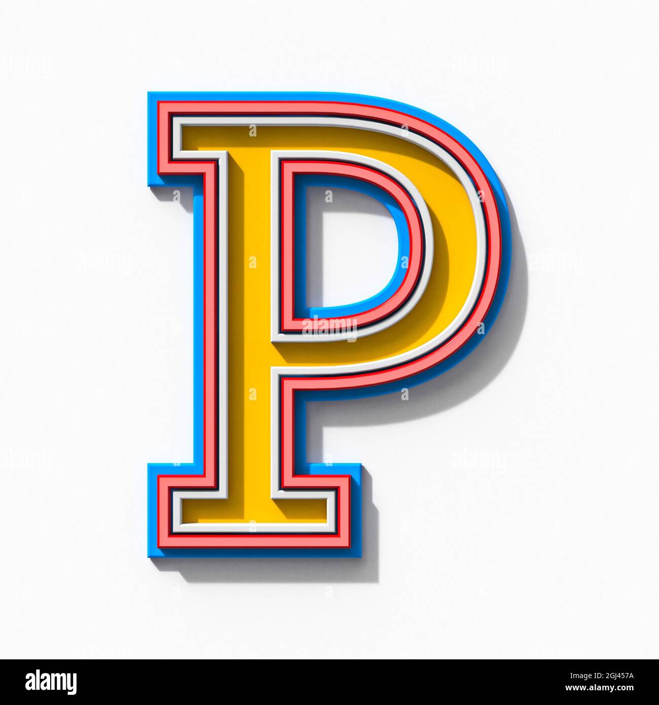 Slab serif colorful outlined font with shadows Letter P 3D rendering ...
