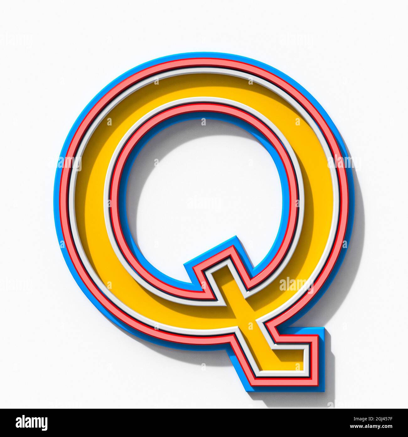 Slab serif colorful outlined font with shadows Letter Q 3D rendering ...