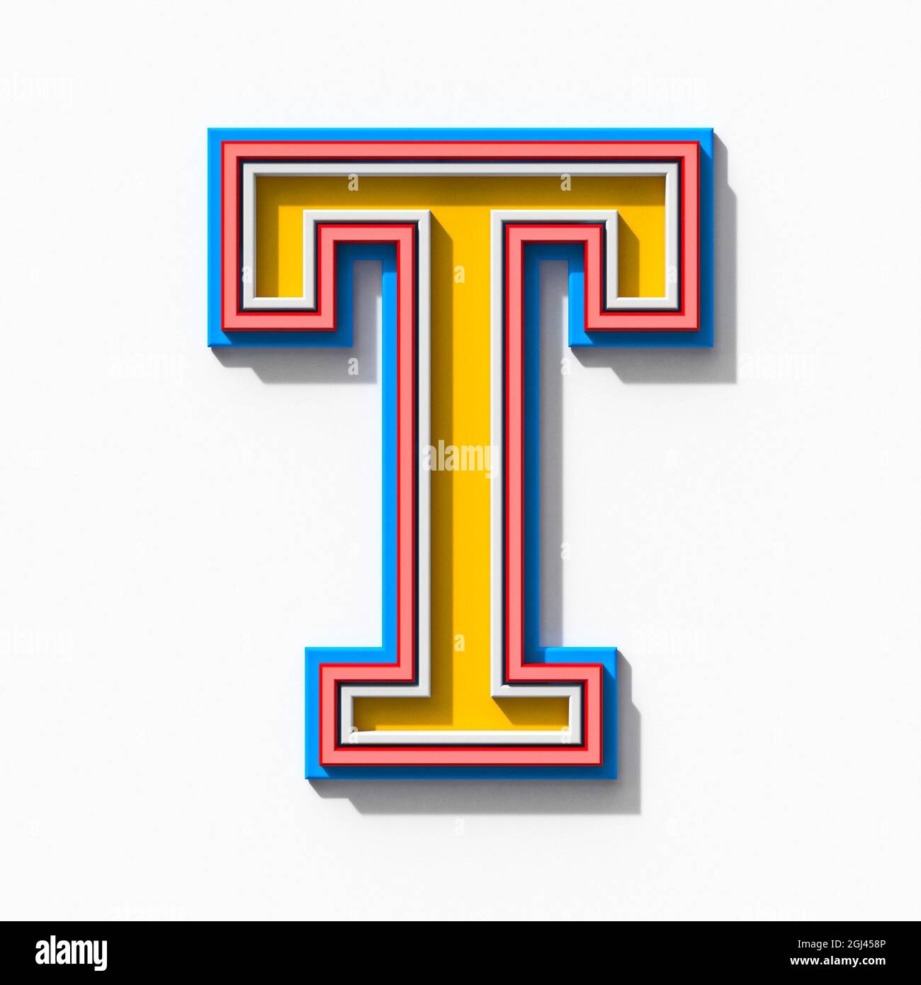 Slab serif colorful outlined font with shadows Letter T 3D rendering ...