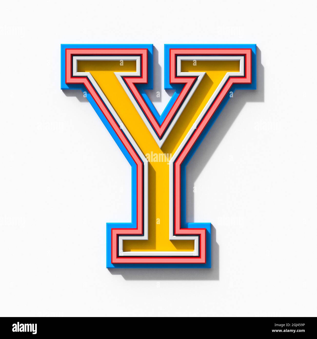 Slab serif colorful outlined font with shadows Letter Y 3D rendering ...