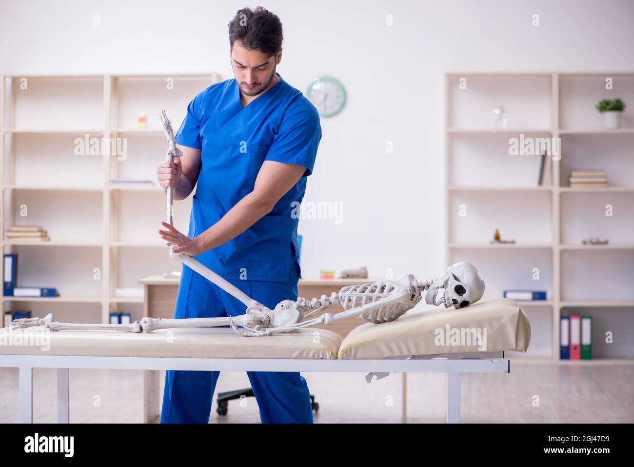 Doctor osteopath explaining human skeleton hi-res stock photography and ...