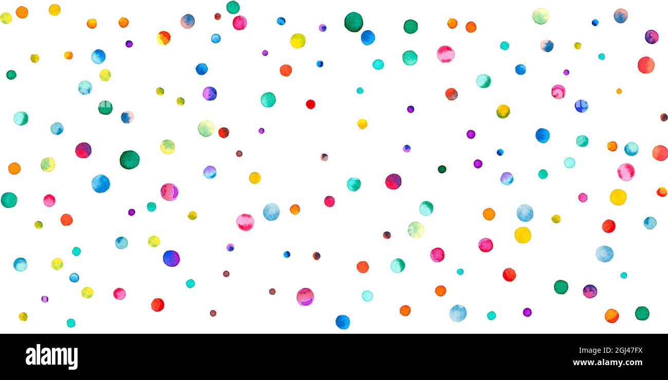 Watercolor confetti on white background. Alive rainbow colored dots ...