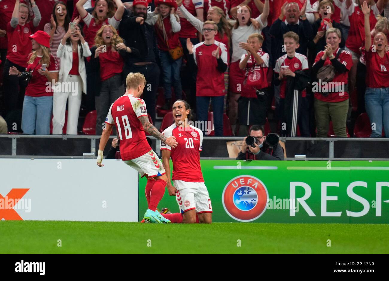 September 8, 2021: Yussuf Yurary Poulsen of Denmark celebrates scoring ...