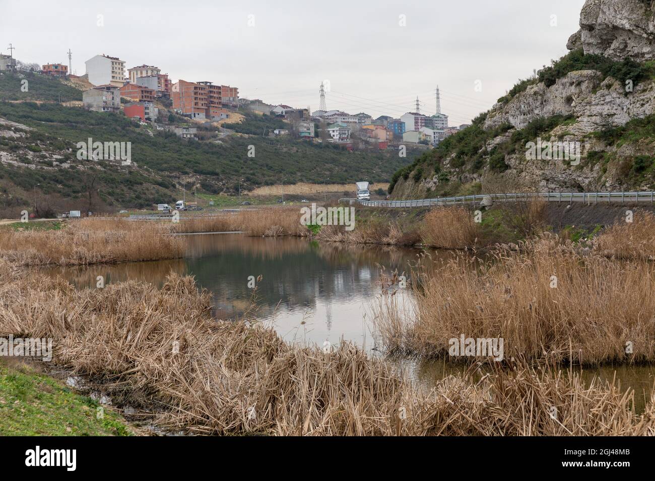 The view from around Sazlidere Stream at the crossing point of the ...