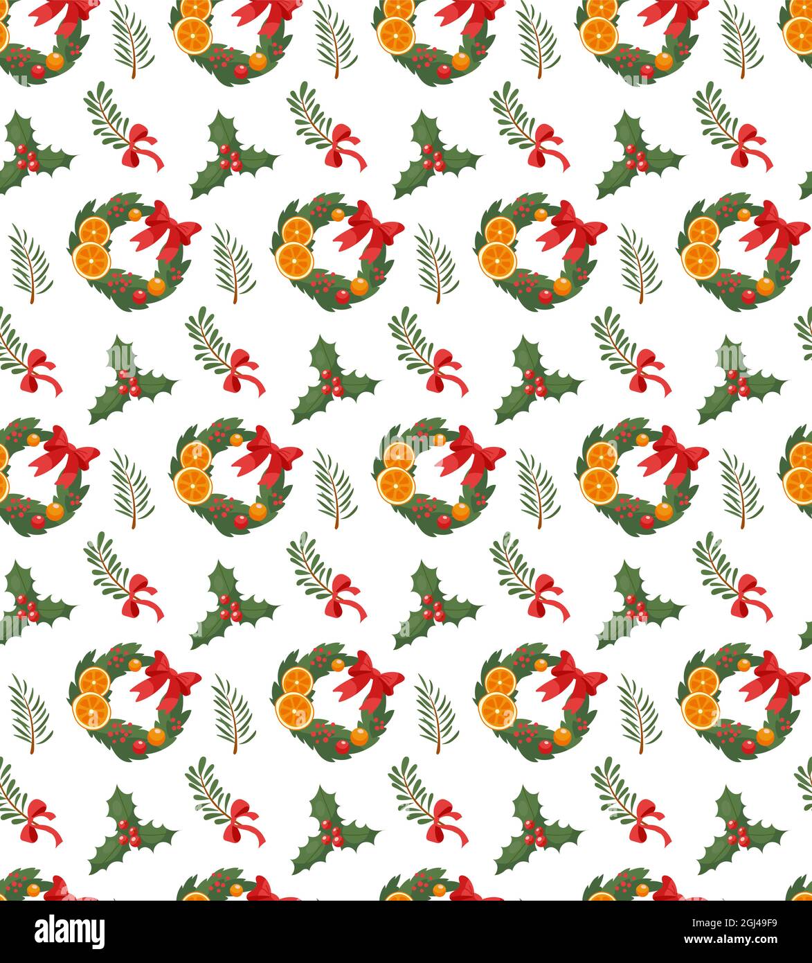 Christmas background in cartoon style. Christmas tree wreath, gifts ...