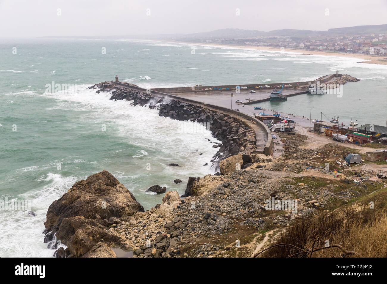 View from Karaburun harbour, the entrance point to the north of the ...