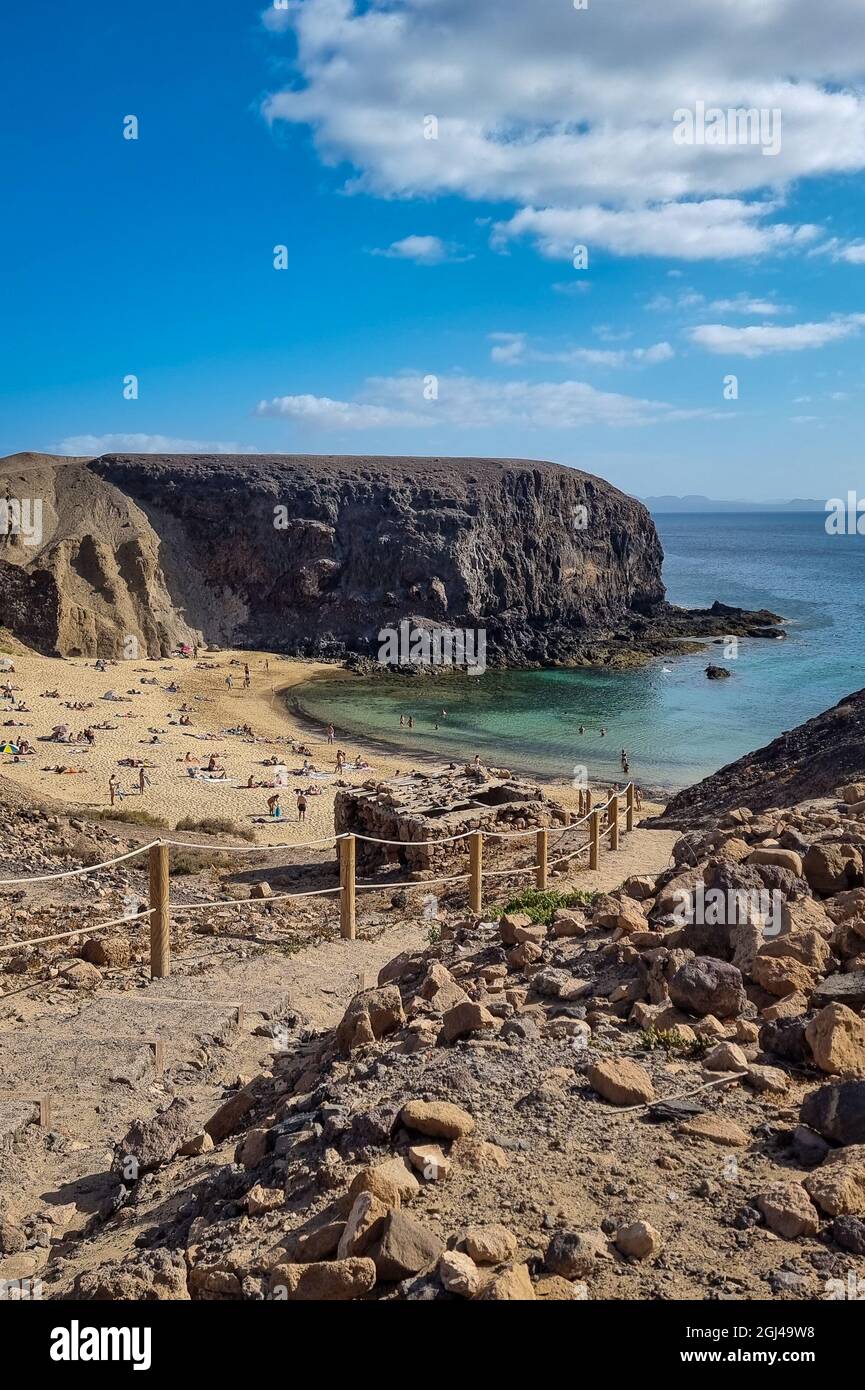 Beautiful view of a beach of ''Playa De Famara Caleta'' in Spain with a ...