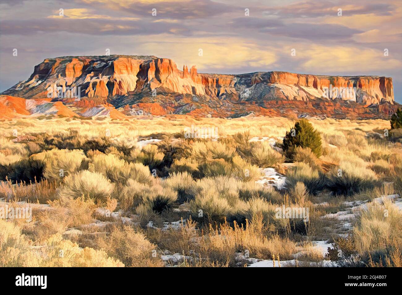 Sunset on butte in the Zuni nation, New Mexico Stock Photo - Alamy