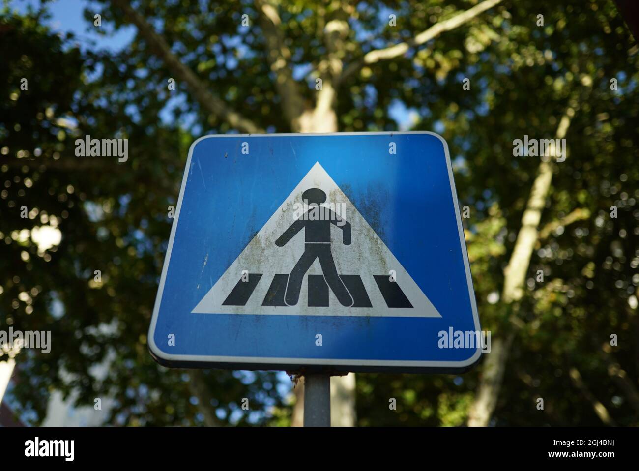 Low angle shot of a crosswalk road sign Stock Photo - Alamy