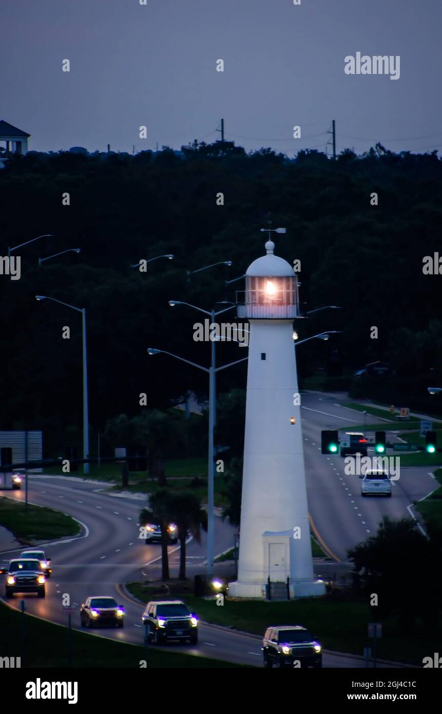 The Biloxi Lighthouse at dusk, Sept. 5, 2021, in Biloxi, Mississippi ...