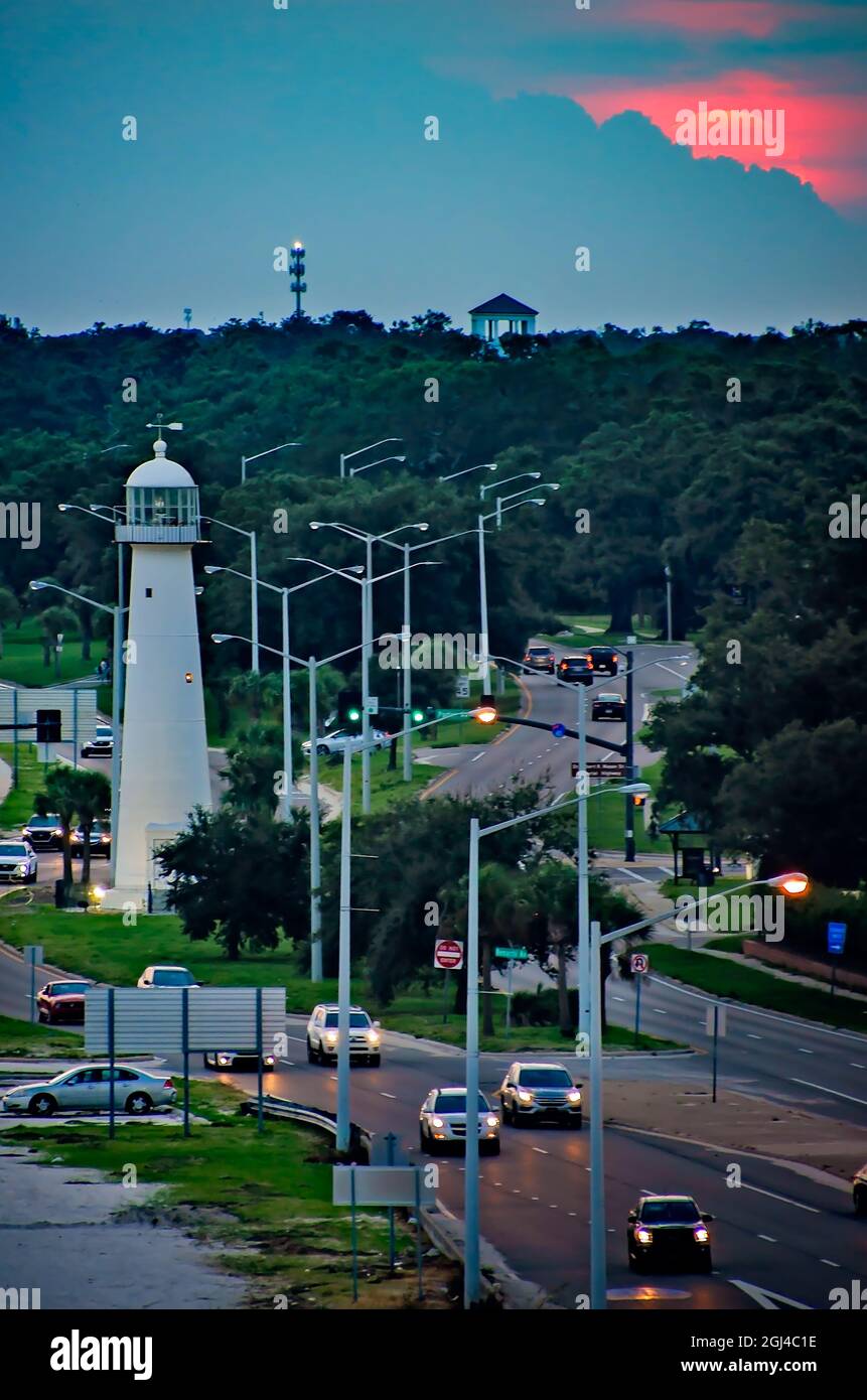 The Biloxi Lighthouse at sunset, Sept. 5, 2021, in Biloxi, Mississippi ...