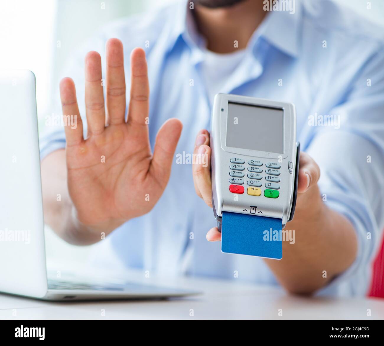 The man processing credit card transaction with pos terminal Stock ...