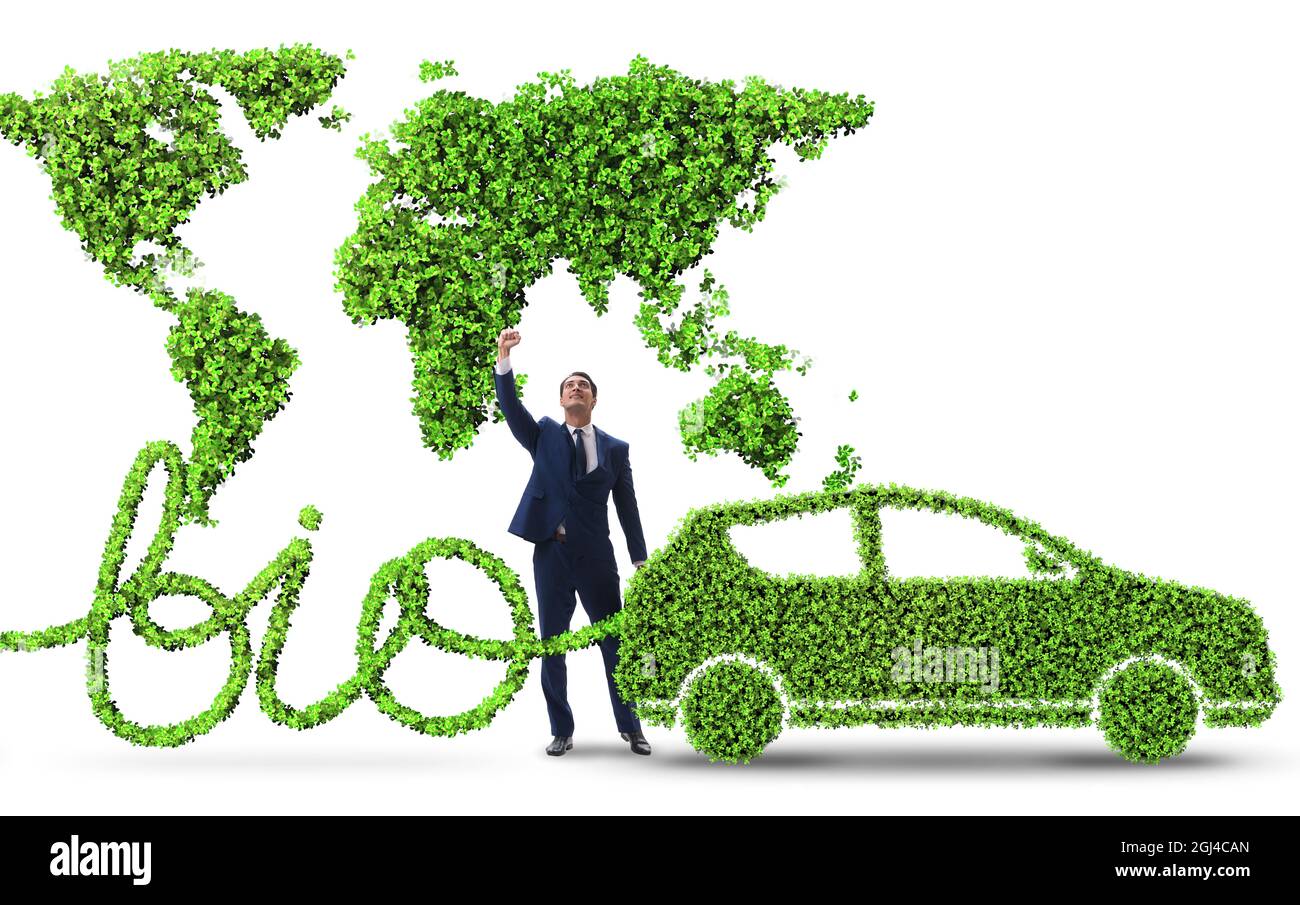 The businessman with car powered with biofuel Stock Photo - Alamy