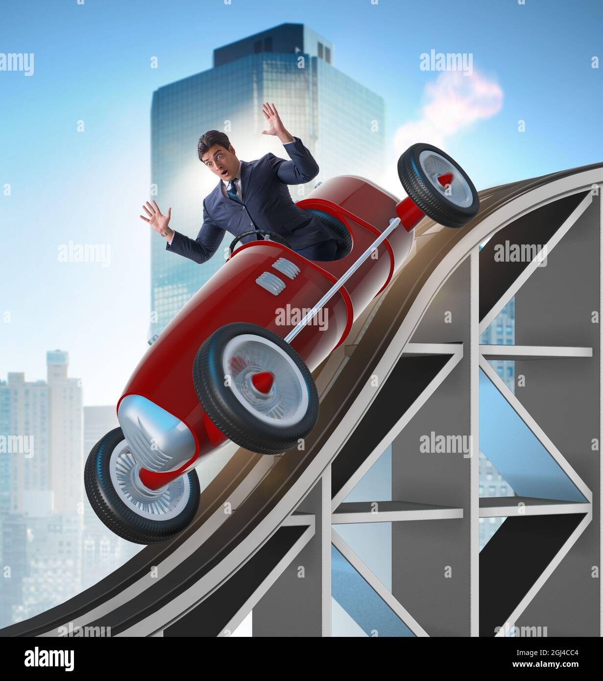 The businessman driving sports car on roller coaster Stock Photo - Alamy