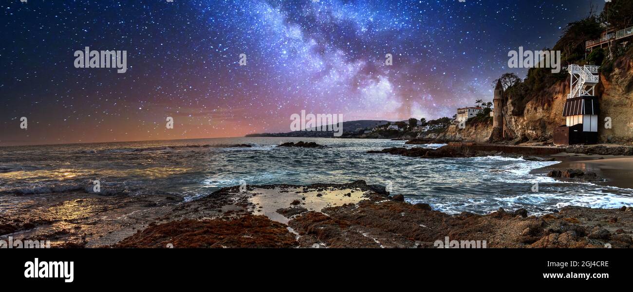 Milky way over Pirates tower at Victoria Beach in Laguna Beach ...