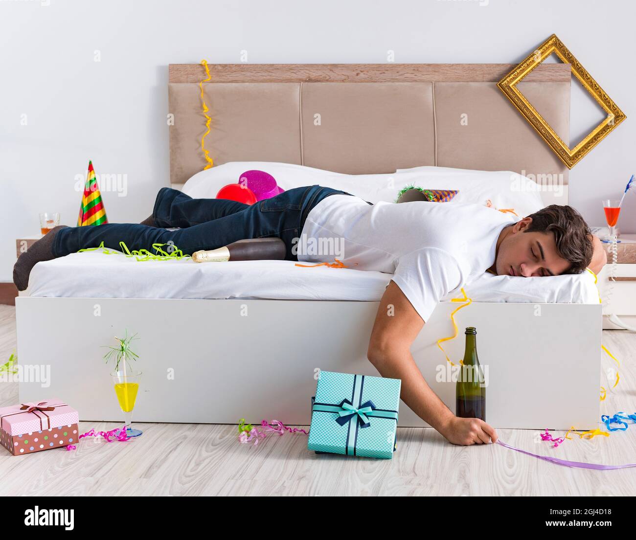 The man after heavy christmas partying at home Stock Photo - Alamy