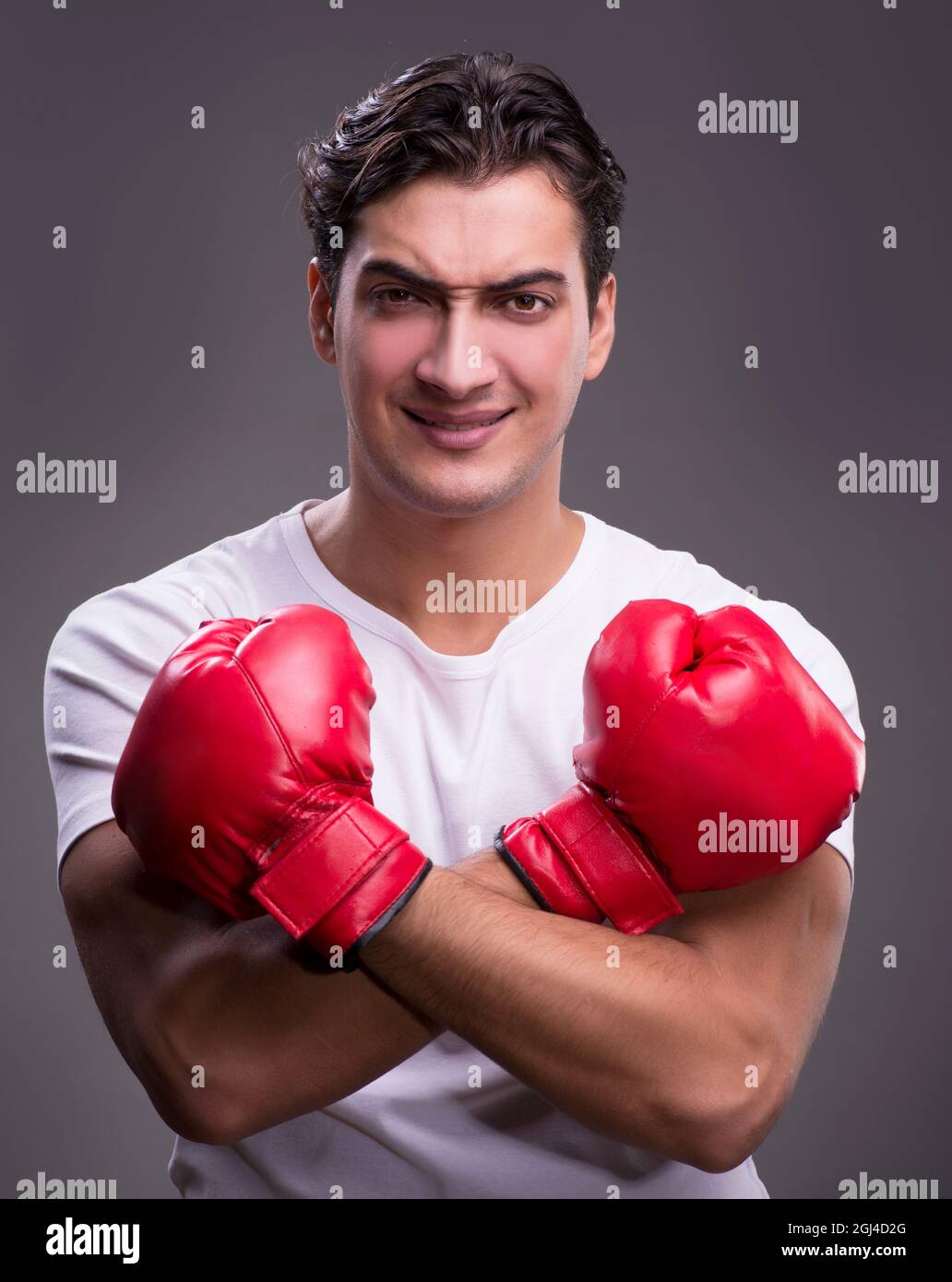 The handsome boxer in boxing concept Stock Photo - Alamy