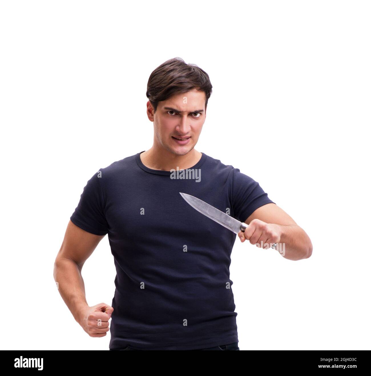 The young mobster with knife isolated on white Stock Photo - Alamy