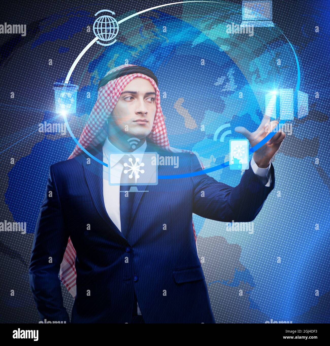 The arab man in global computing concept Stock Photo - Alamy
