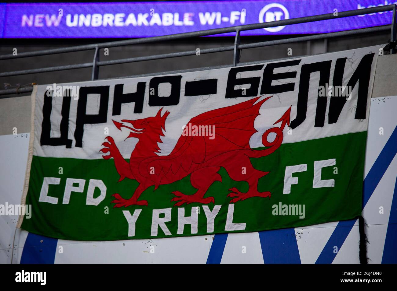 Cardiff, UK. 08th Sep, 2021. Rhyl FC flag before the game. Wales v ...