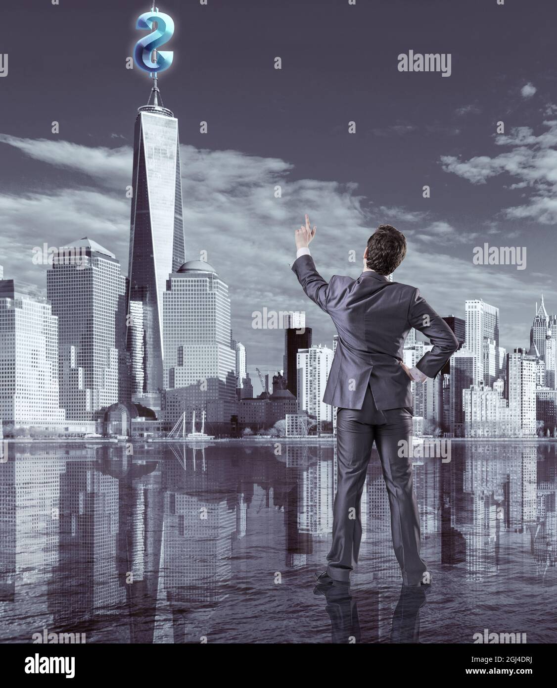 The businessman pressing virtual dollar button Stock Photo - Alamy