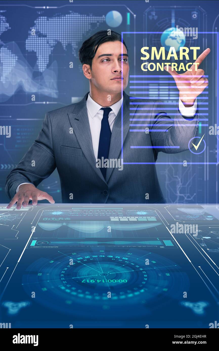 Smart contract as the illustration of blockchain concept Stock Photo ...