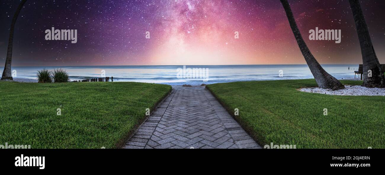 Milky way over Pathway leading to the ocean at Port Royal Beach in ...