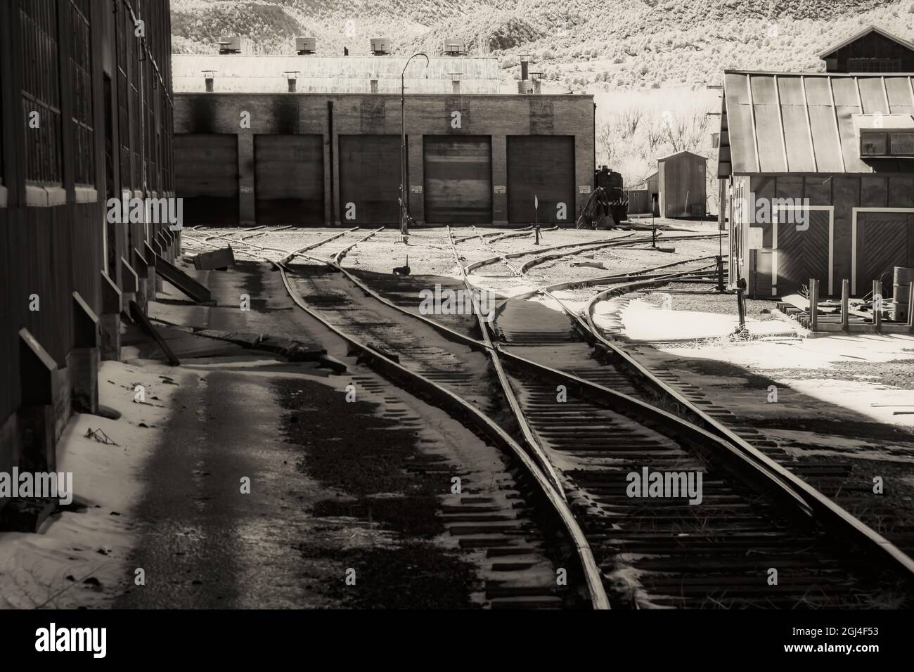Vintage Rail yard and engine house Stock Photo - Alamy