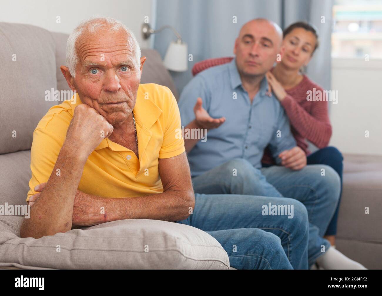 Resentment of an elderly father for adult children Stock Photo - Alamy