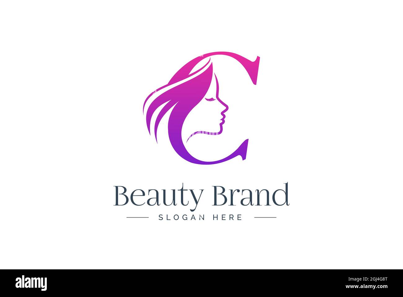 Letter C beauty logo design. Woman face silhouette isolated on letter C ...