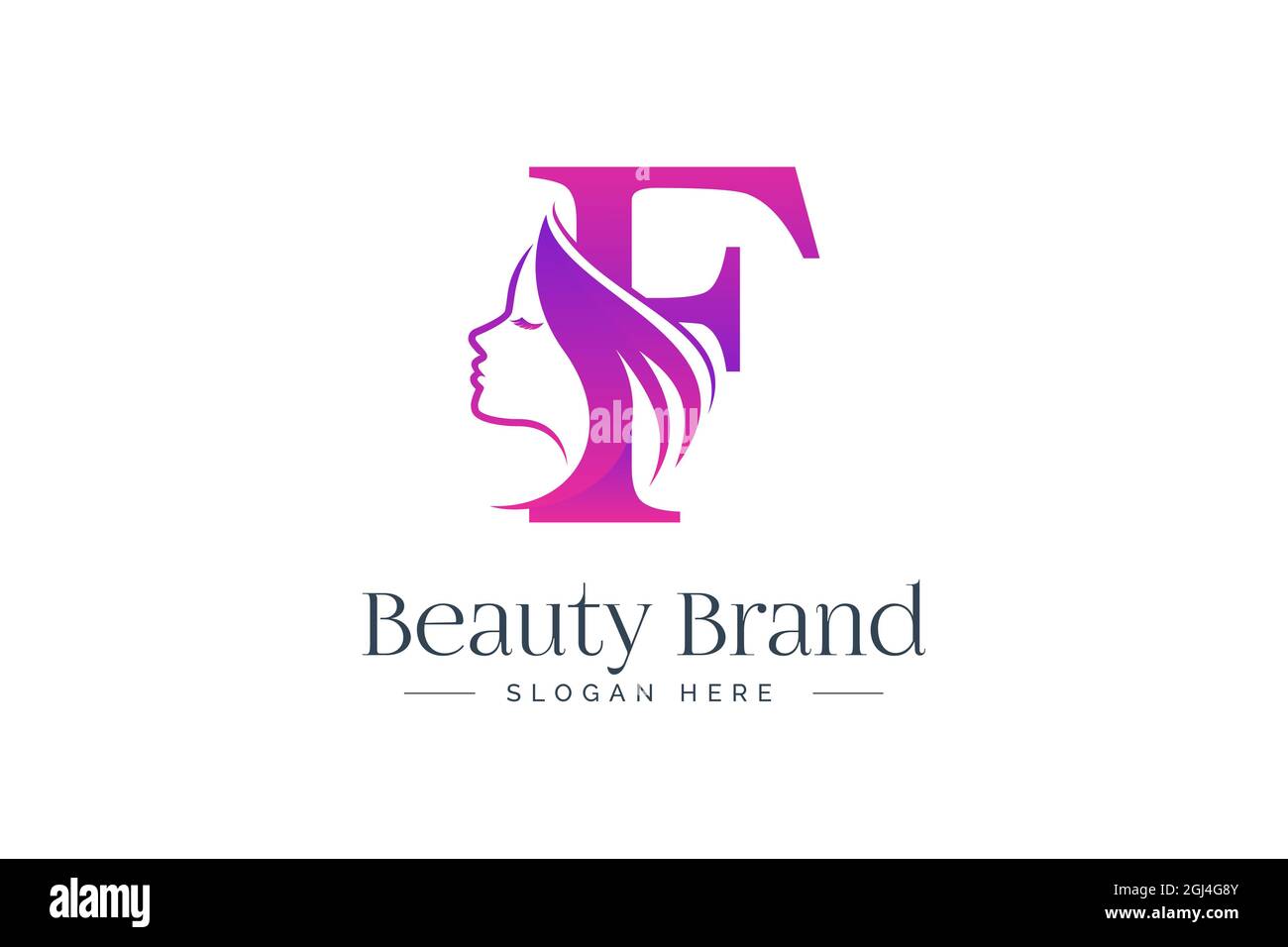 Letter F beauty logo design. Woman face silhouette isolated on letter F ...