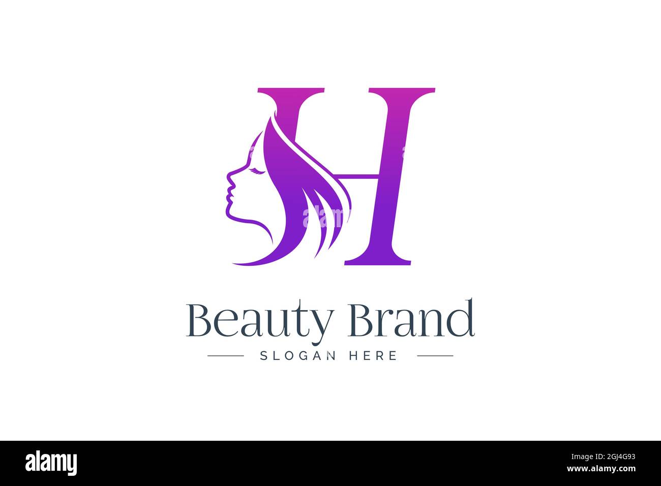 Letter H beauty logo design. Woman face silhouette isolated on letter H ...