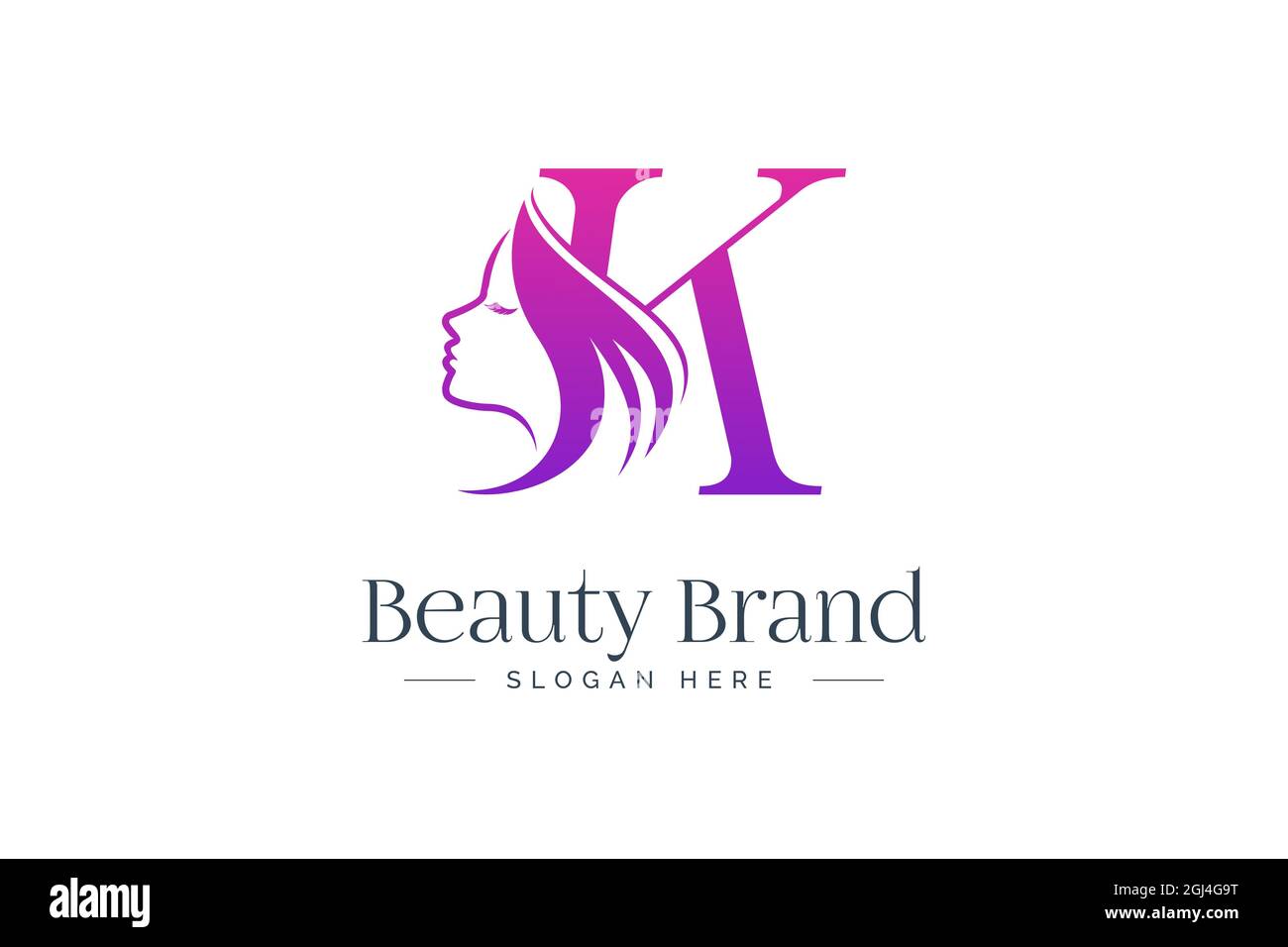 Letter K beauty logo design. Woman face silhouette isolated on letter K ...