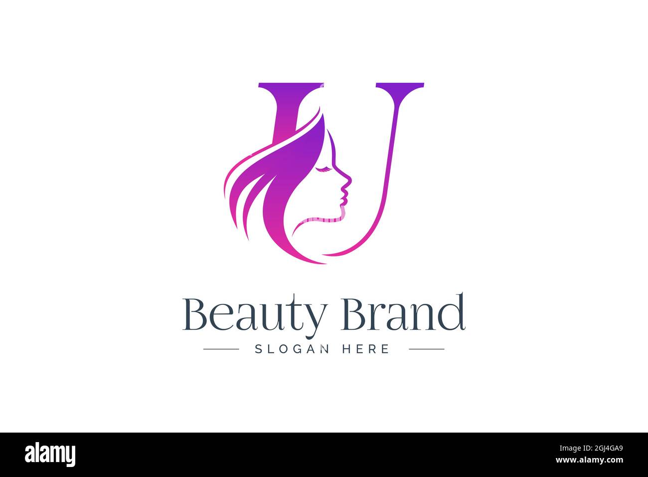 Letter U beauty logo design. Woman face silhouette isolated on letter U ...