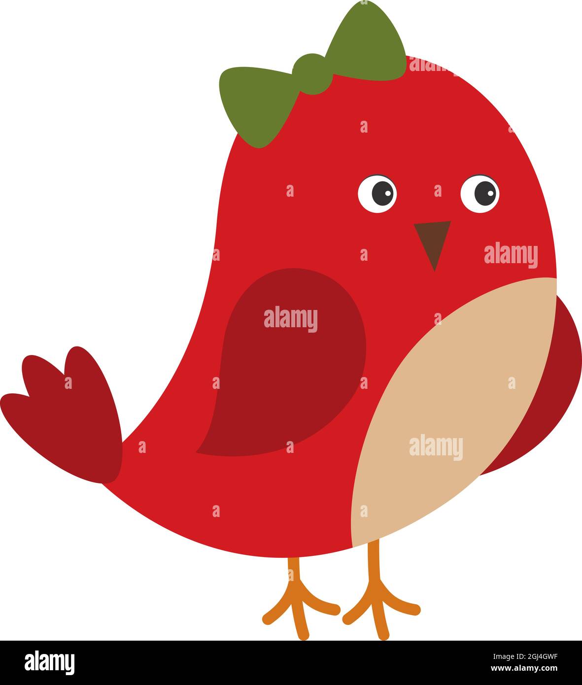 Isolated Cute Red Bird with Bow on White Background. Vector Cute ...