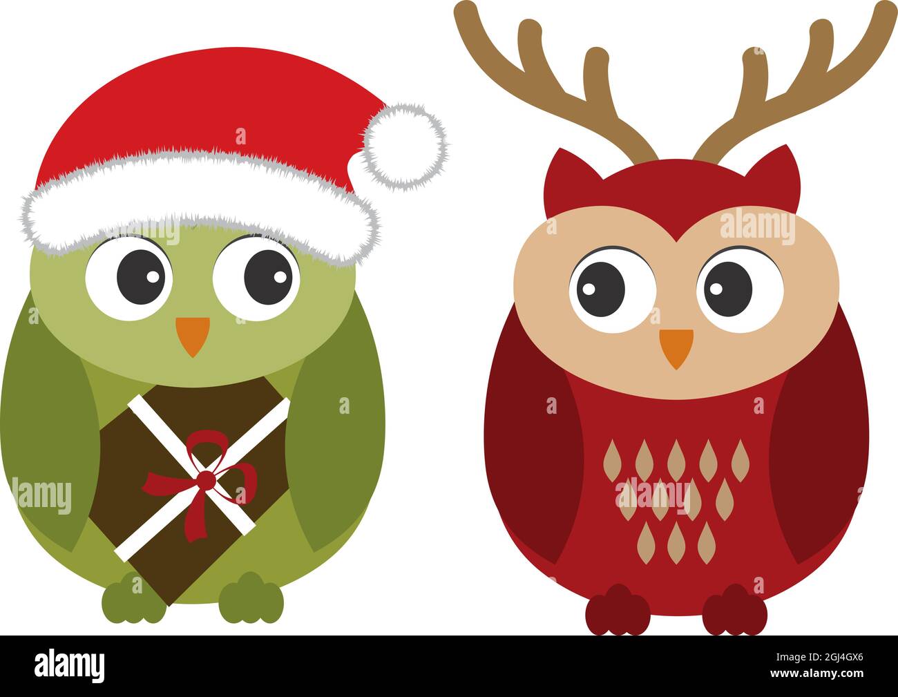 Cute Family of Christmas Owls. Vector Xmas Owls Stock Vector Image ...