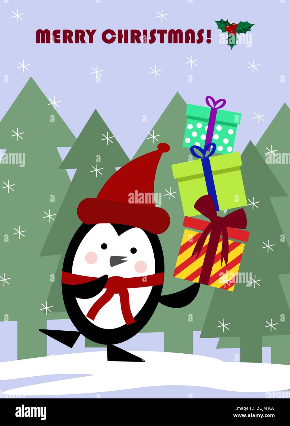 Christmas card with a penguin. Vector illustration Stock Vector Image ...