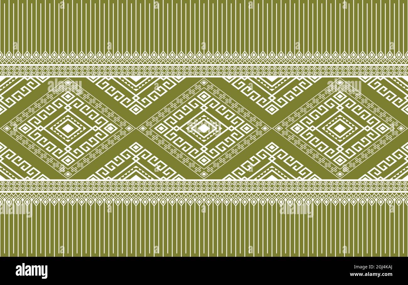White Native or Tribal Seamless Pattern on Green Background in Symmetry ...
