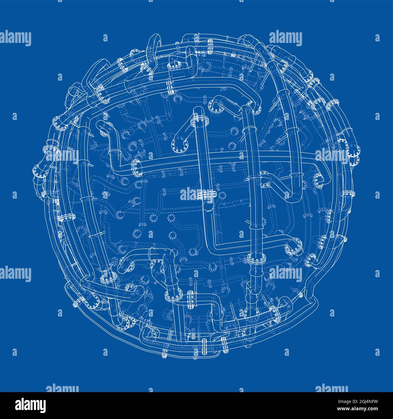 Pipes with flanges around a large sphere. Vector Stock Vector Image ...
