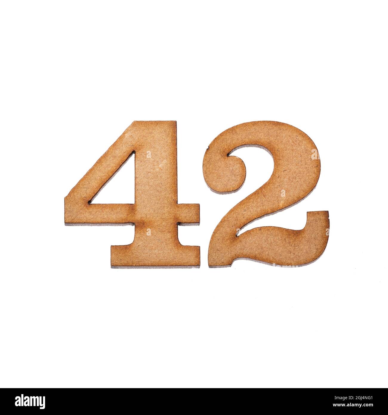 Number 42 in wood, isolated on white background Stock Photo - Alamy