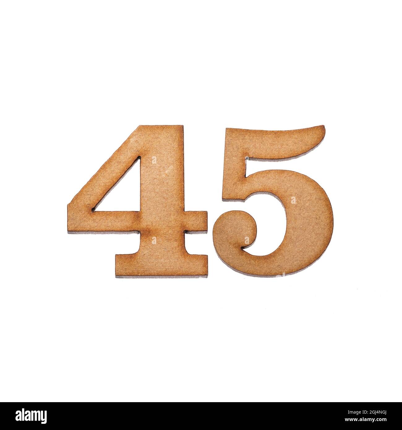 Number forty five, 45 - Piece of wood isolated on white background ...