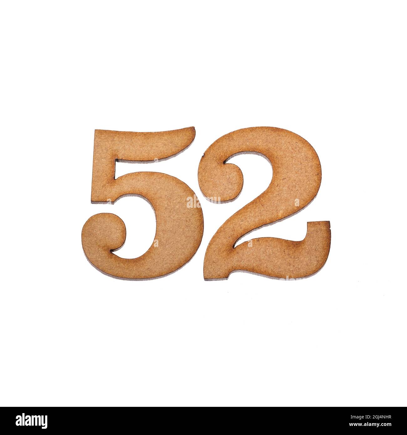 Number fifty-two, 52 - Piece of wood isolated on white background Stock ...