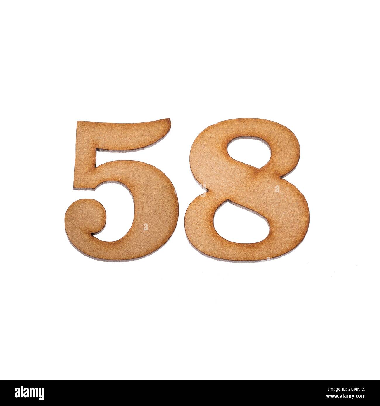 Number fifty eight, 58 - Piece of wood isolated on white background ...