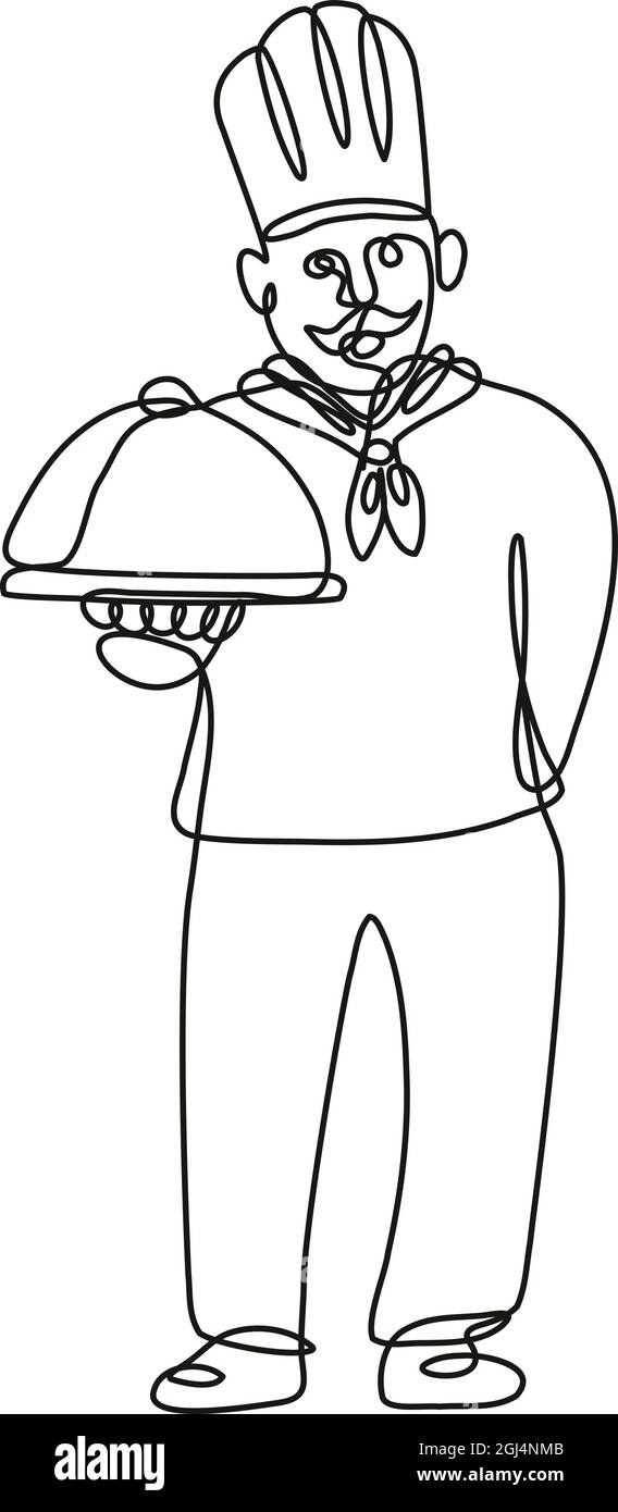 Continuous line drawing illustration of a chef, cook or baker holding a ...