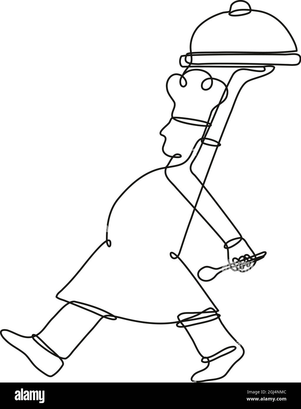 Continuous line drawing illustration of a chef cook or baker serving a ...