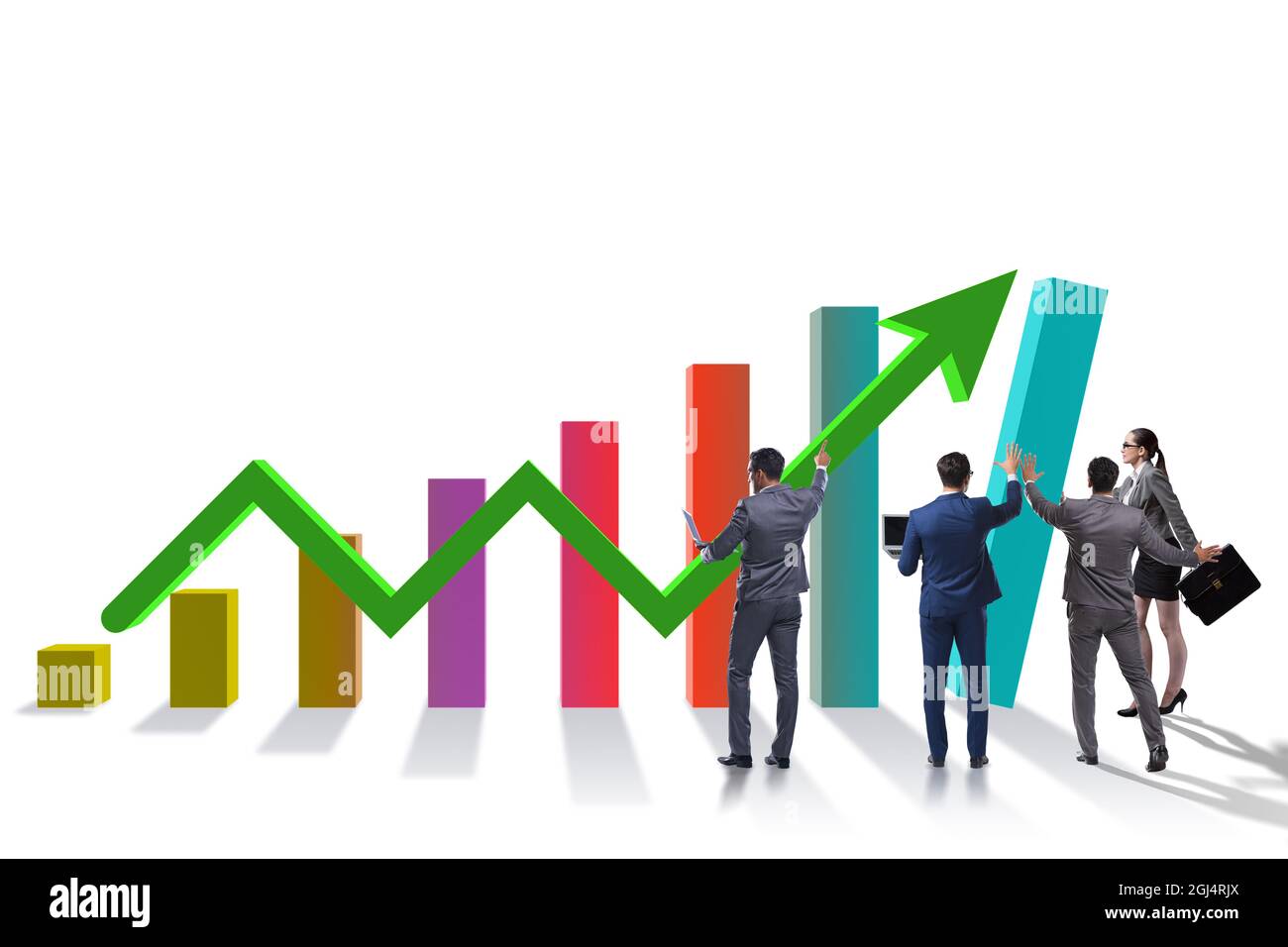 Business people supporting economic growth on the chart Stock Photo - Alamy