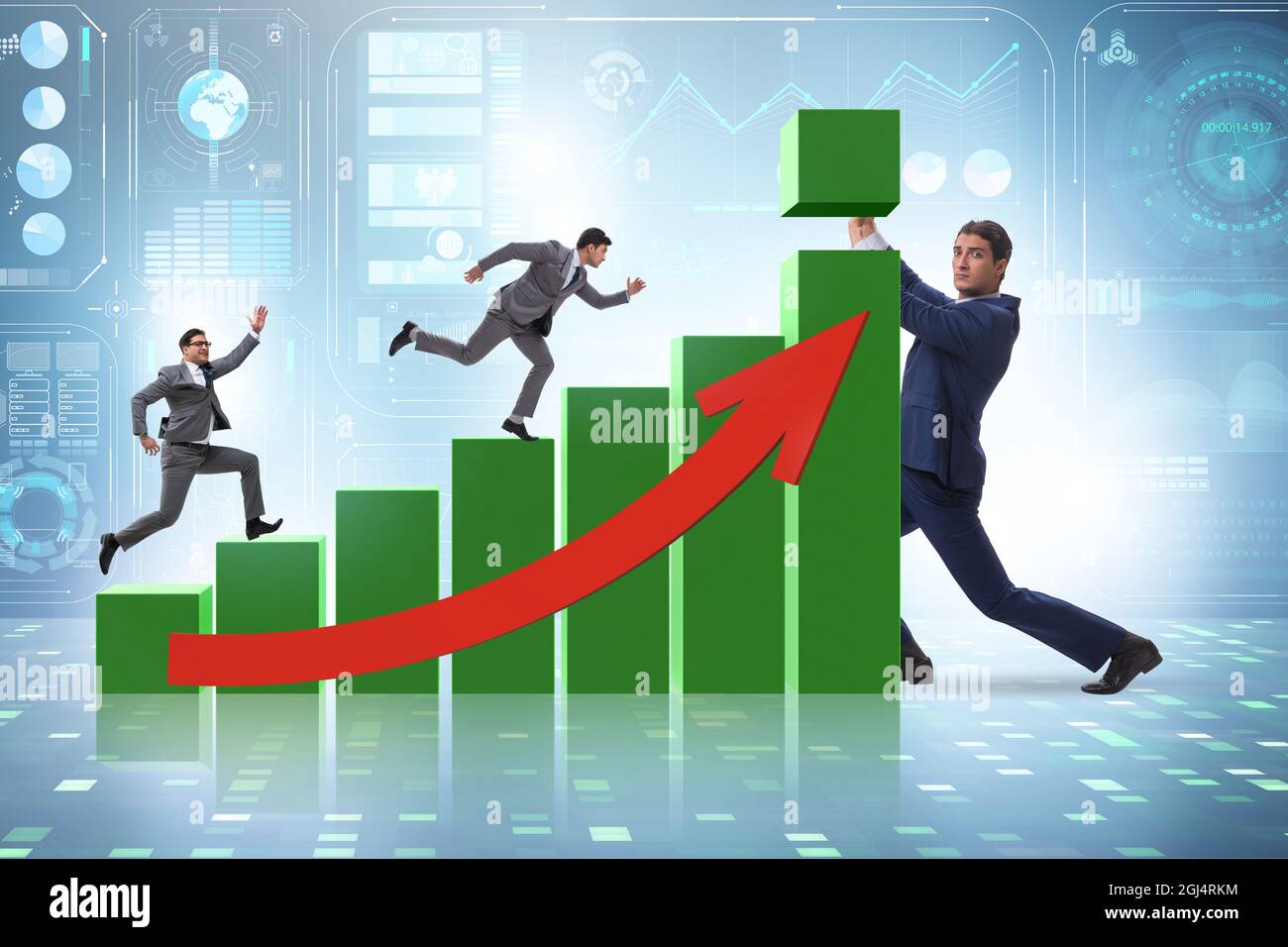 Businessman supporting economic growth on the chart Stock Photo - Alamy